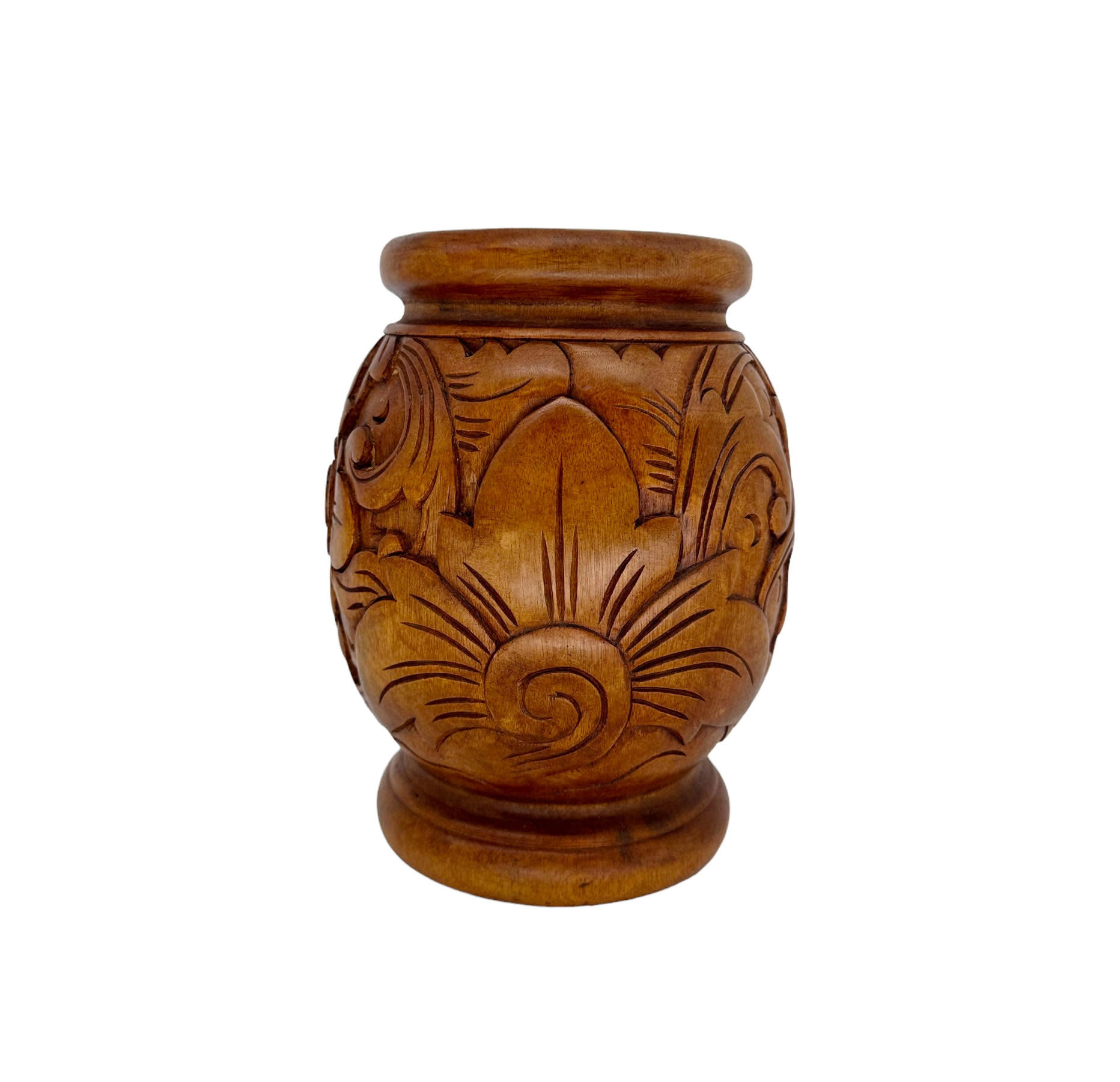 Hand Carved Flower Vase Medium 23cm - Maka Imports
