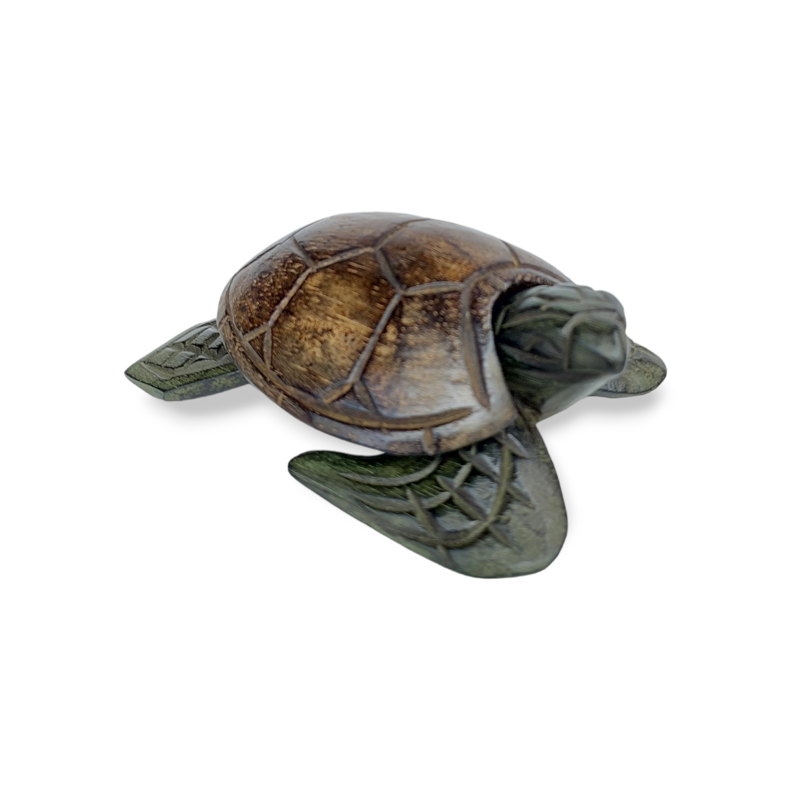 Hand Carved Two Tone Albesia Wood Turtle Box - Maka Imports