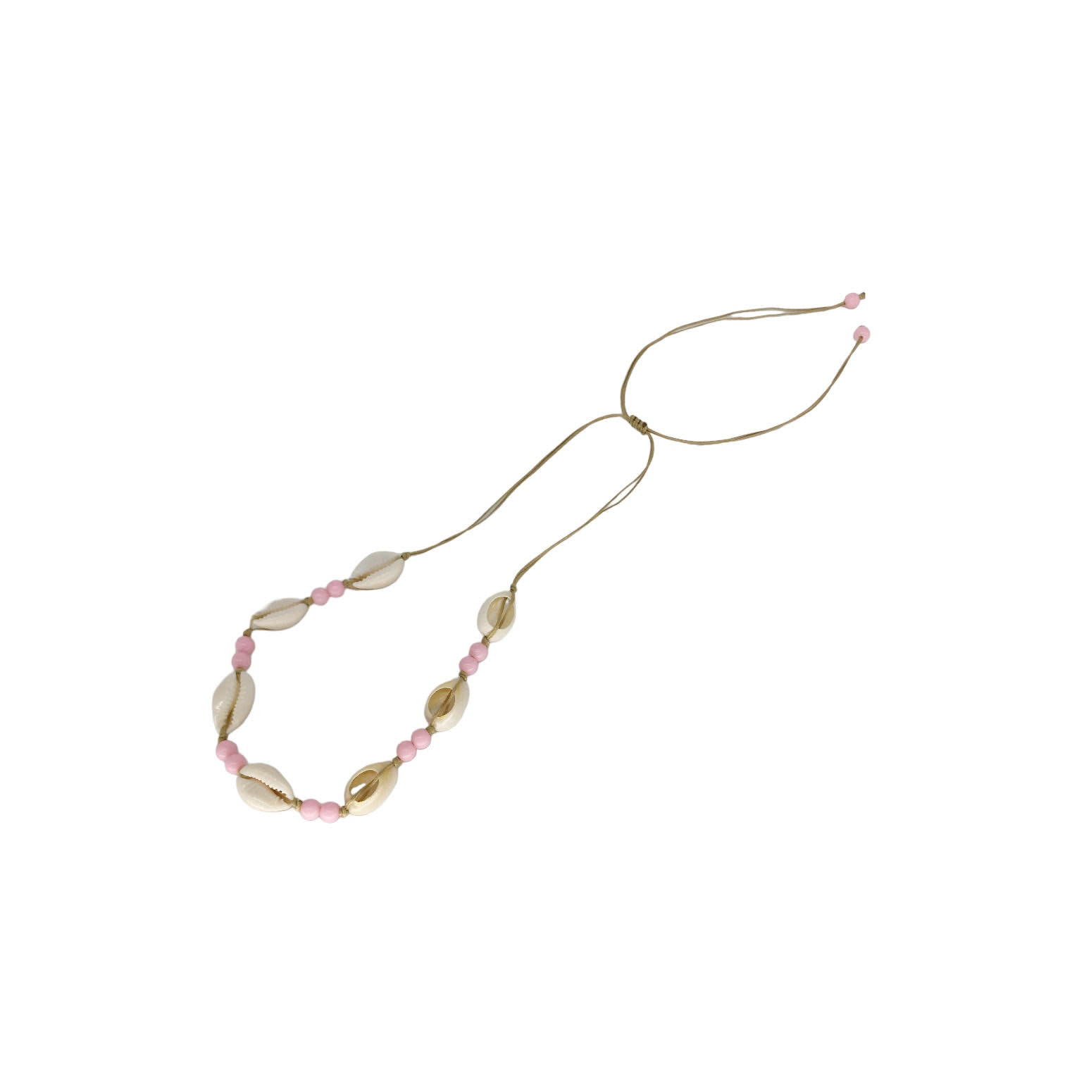 Cowry Shell with Pink Beads Necklace Adjustable - Maka Imports