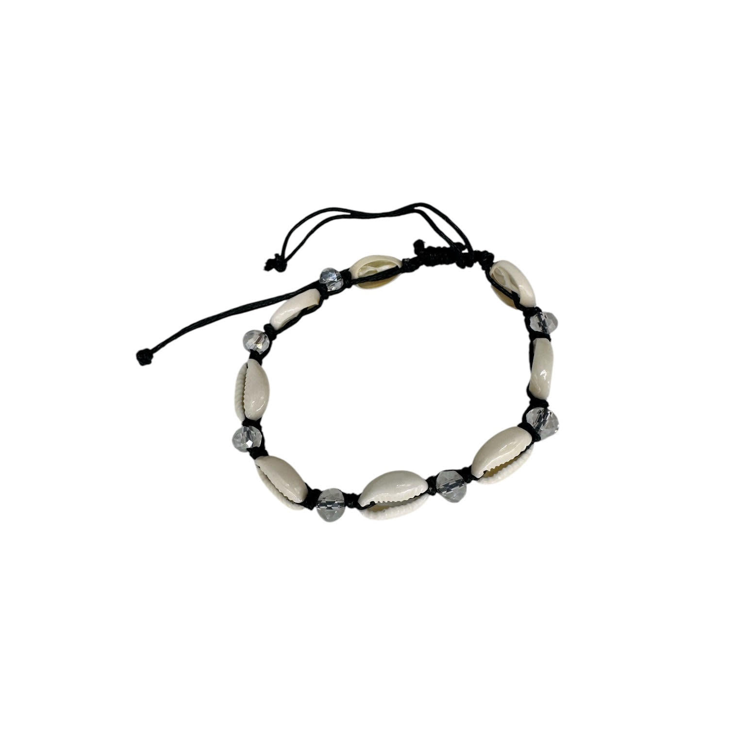 Cowry Shell Sparkle Bead Adjustable String Bracelet Black - Maka Imports