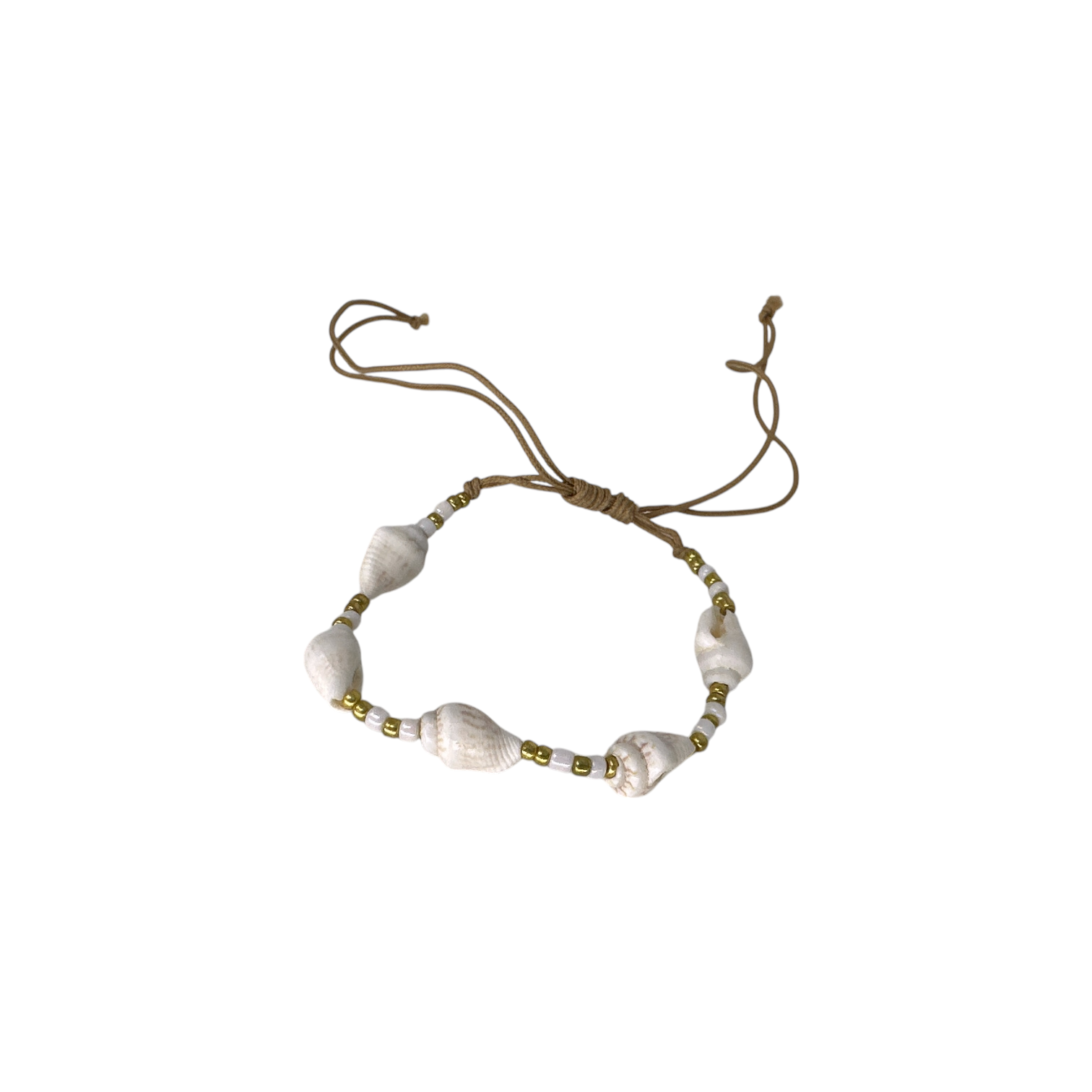 Tiny Shell Seed Bead Adjustable String Bracelet Light Brown - Maka Imports
