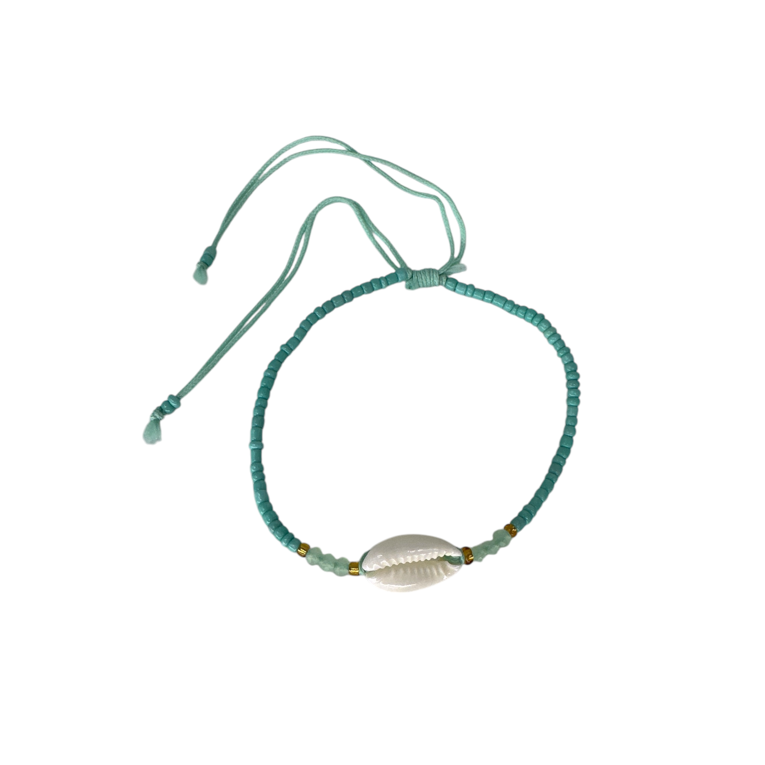 Cowry Shell Seed Bead Adjustable String Bracelet Seafoam - Maka Imports