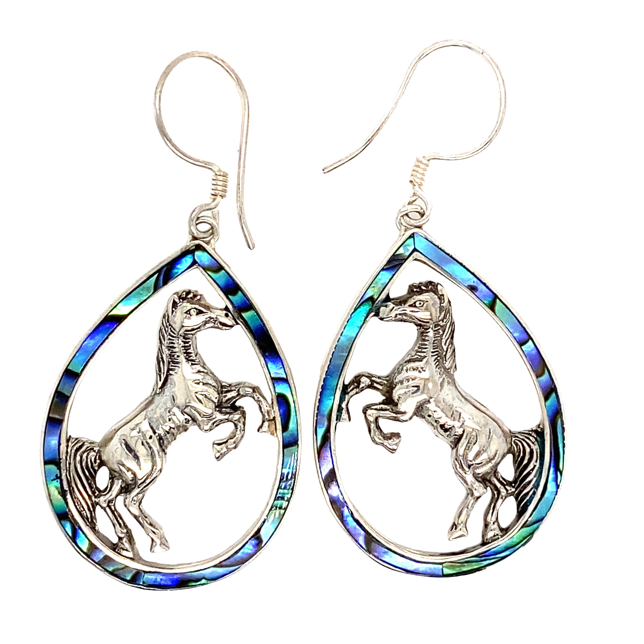E6368 SS Horse Paua Teardrop Dangles - Lehua Jewelers