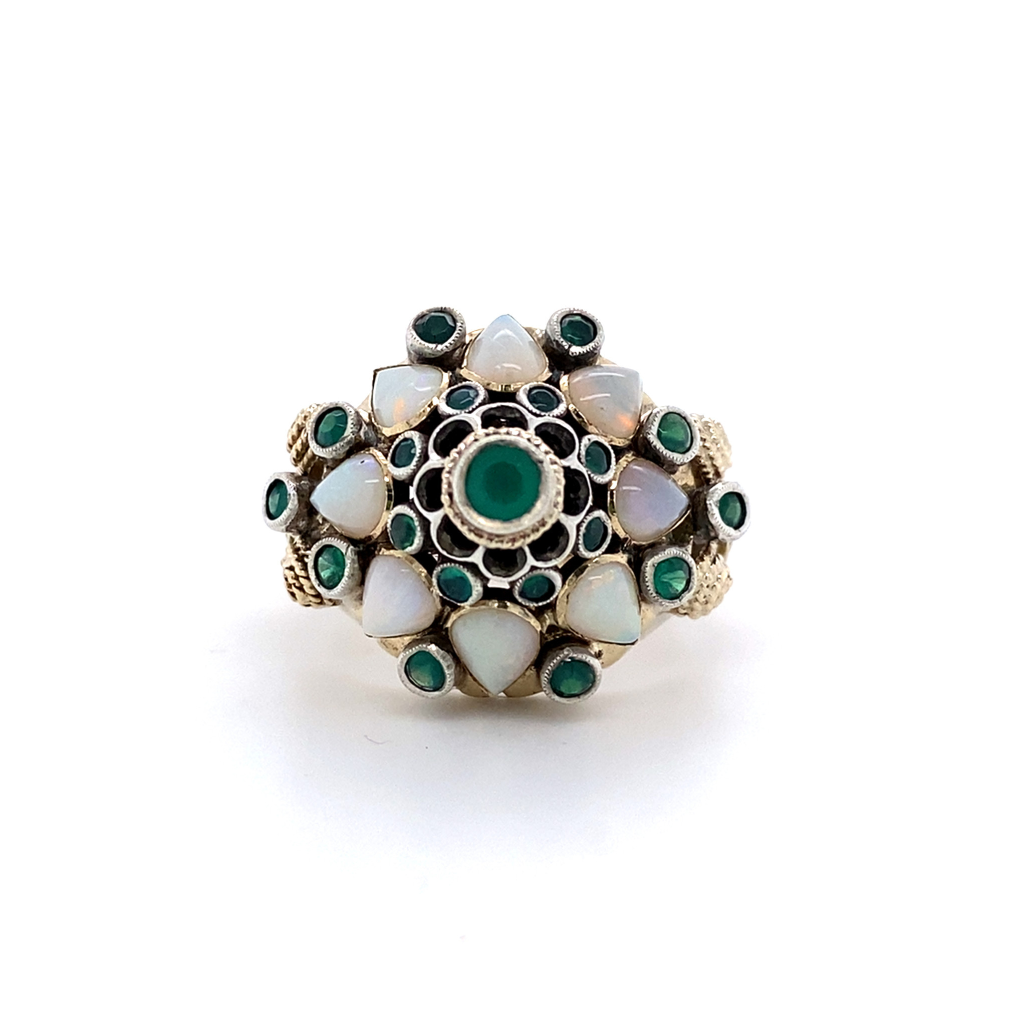 DOC2 18KY Harem Thai Princess Emerald & Opal ring sz7.25 - Lehua Jewelers