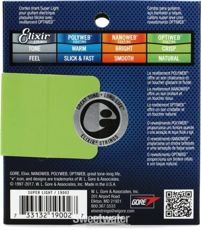 Elixir Strings 19002 Optiweb Electric Guitar Strings - .009-.042 Super ...