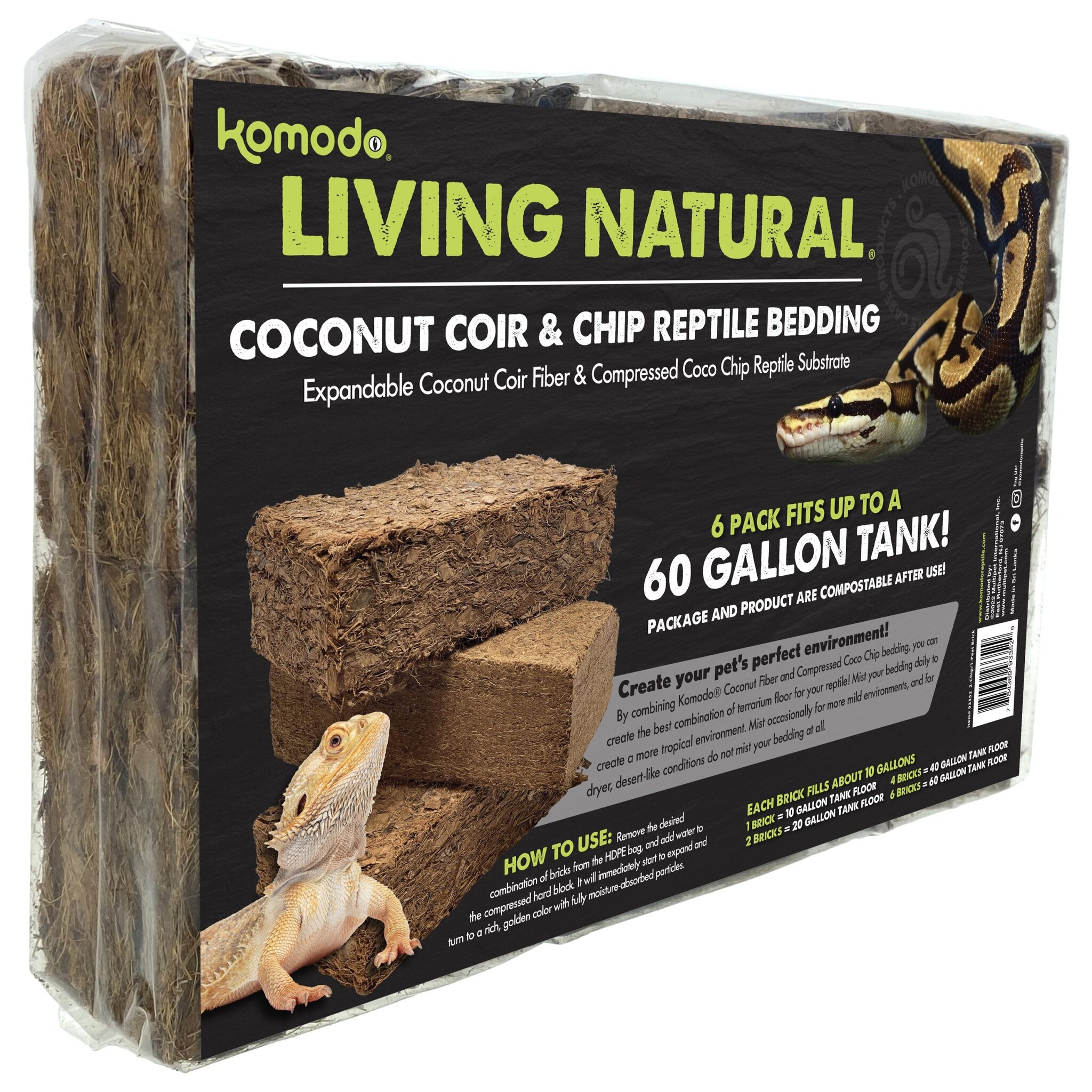 Komodo Coconut Coir Peat and Chip Reptile Bedding 6pack up to 60gallon ...