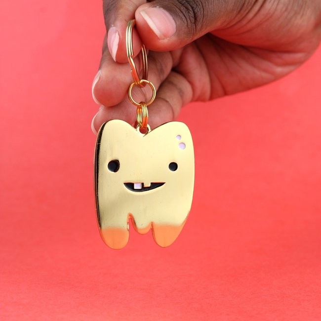 I Heart Guts Gold Tooth Keychain - Ziya Blue