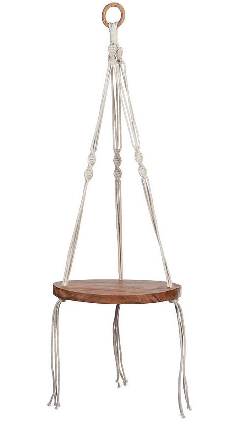 Abbott Macrame Plant Holder With Wood Base - Ziya Blue