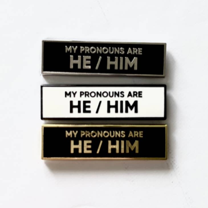 He/Him Pronoun Pin - Silver/Black - Ziya Blue
