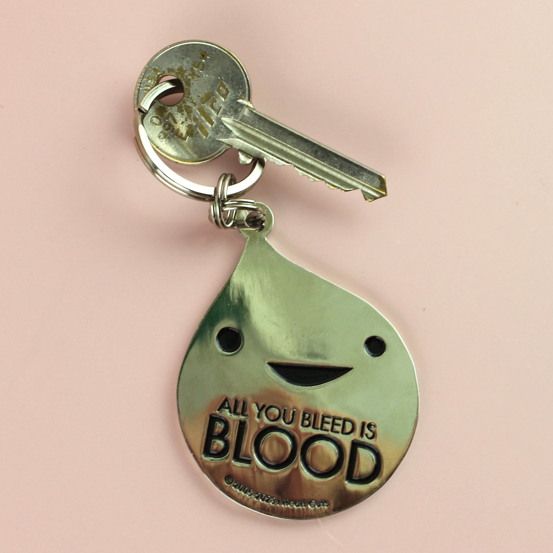 I Heart Guts Blood Drop Enamel Keychain - Ziya Blue