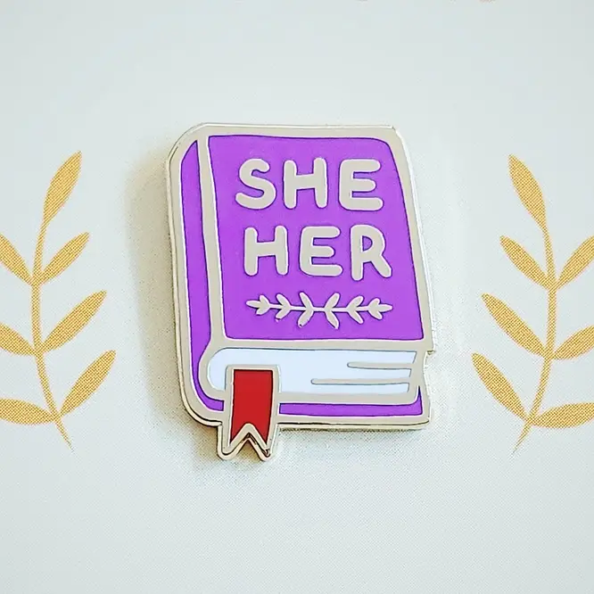 Pronoun Book Pin - She/Her - Ziya Blue