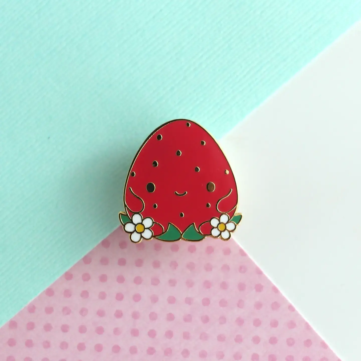 Happy Strawberry Enamel Pin - Ziya Blue