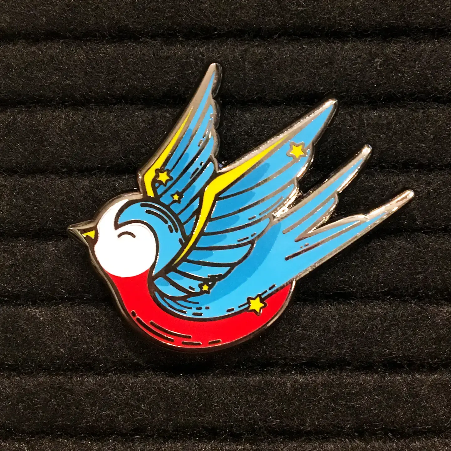 Swallow Bird Tattoo Flash Enamel Pin - Ziya Blue
