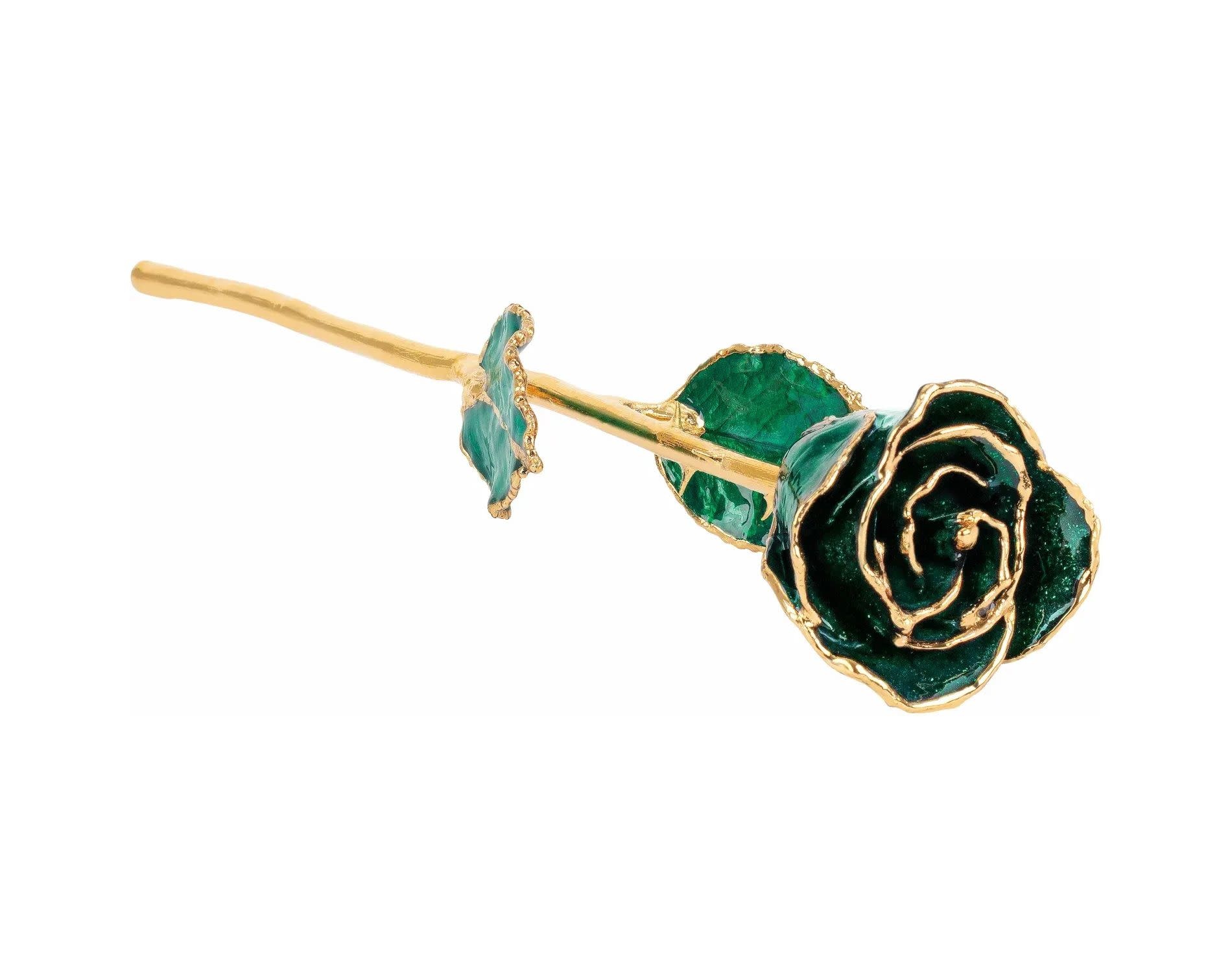 Lacquer Dipped 24K Gold Trimmed Sparkle Emerald Rose - Robinette Jewelers