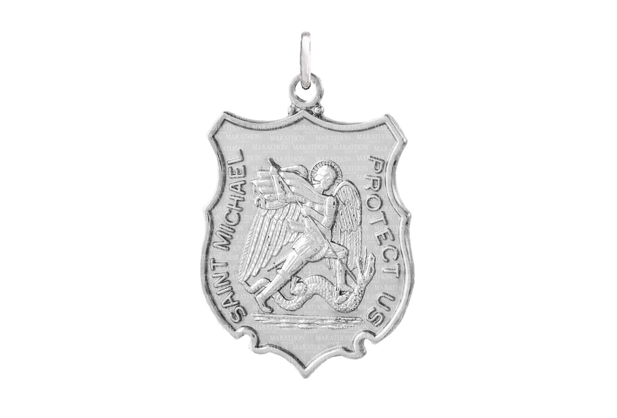 Sterling Silver St. Michael Badge Medal w/24” Stainless Chain ...