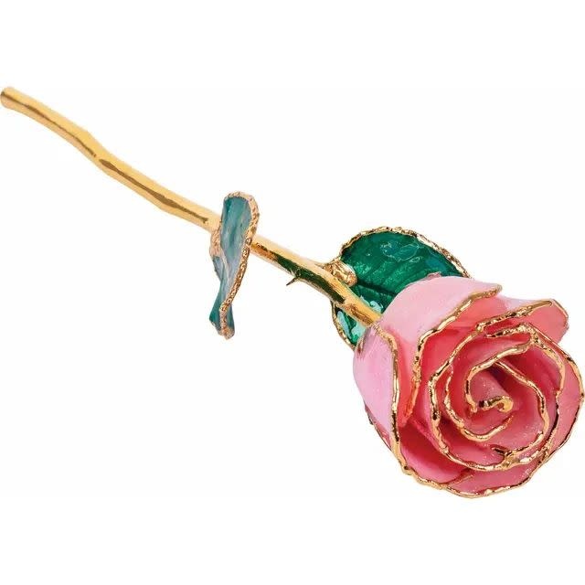 Lacquered Pink Sparkle 24K Gold-Plated Rose - Robinette Jewelers