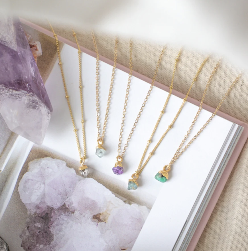 Tiny Raw Birthstone Crystal Necklace · Gold · - Desert Rose