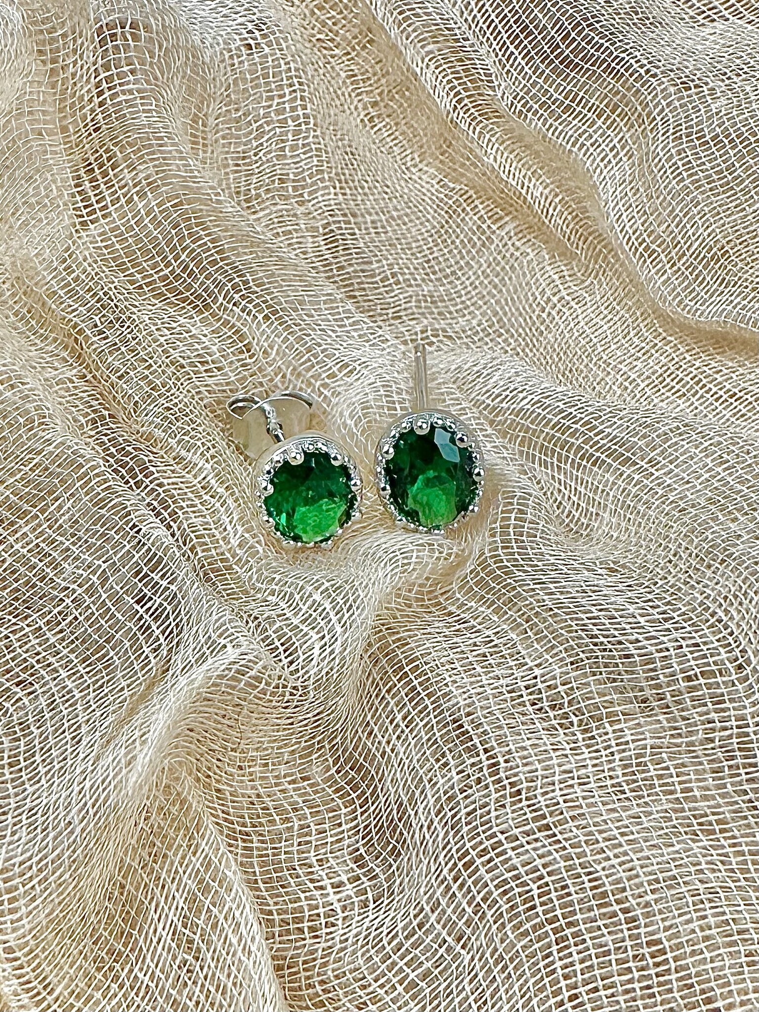 Emerald Stud Earrings | Silver - Desert Rose