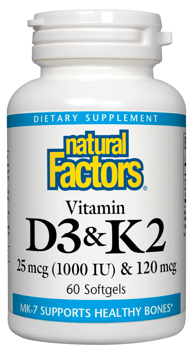 Natural Factors - Vitamin D3 & K2 1000 IU & 120 mcg - 60 Softgels ...