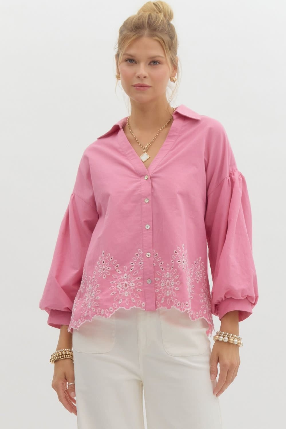 Color Me Pink Button Up - Golden Poppy