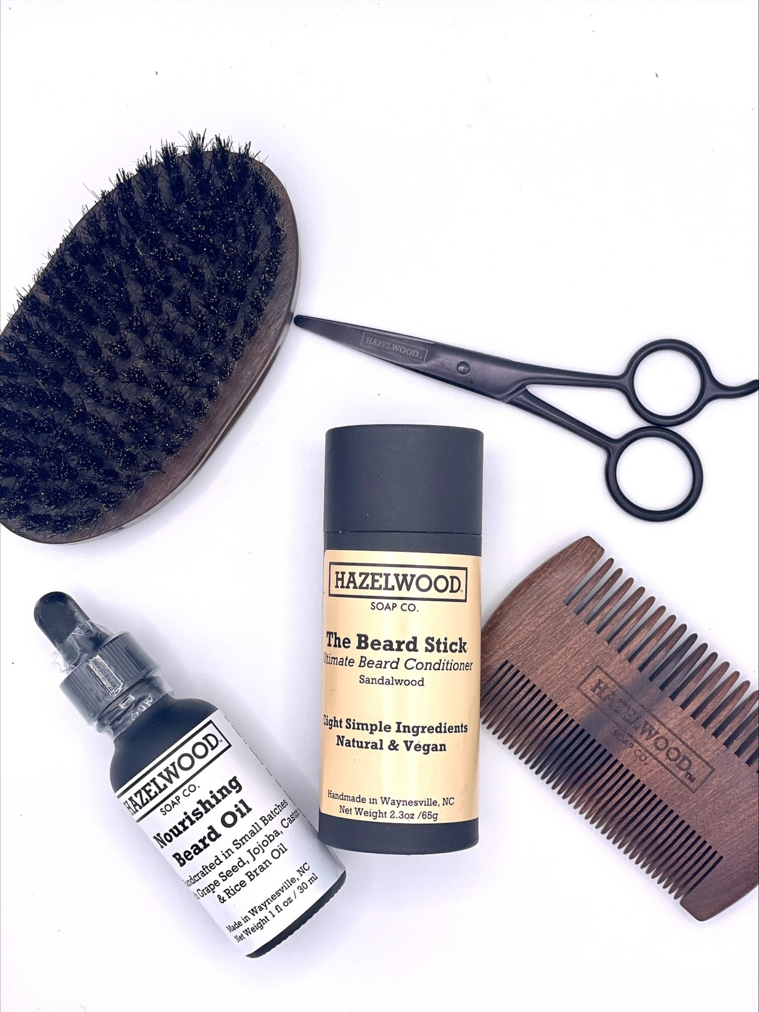 Beard Care Set- Brush - Black box - Hazelwood