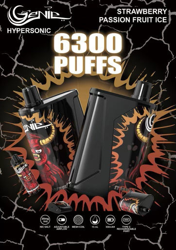 GENIE HYPERSONIC 6300 PUFFS STRAWBERRY PASIONFRUIT ICE - Lucky Vape