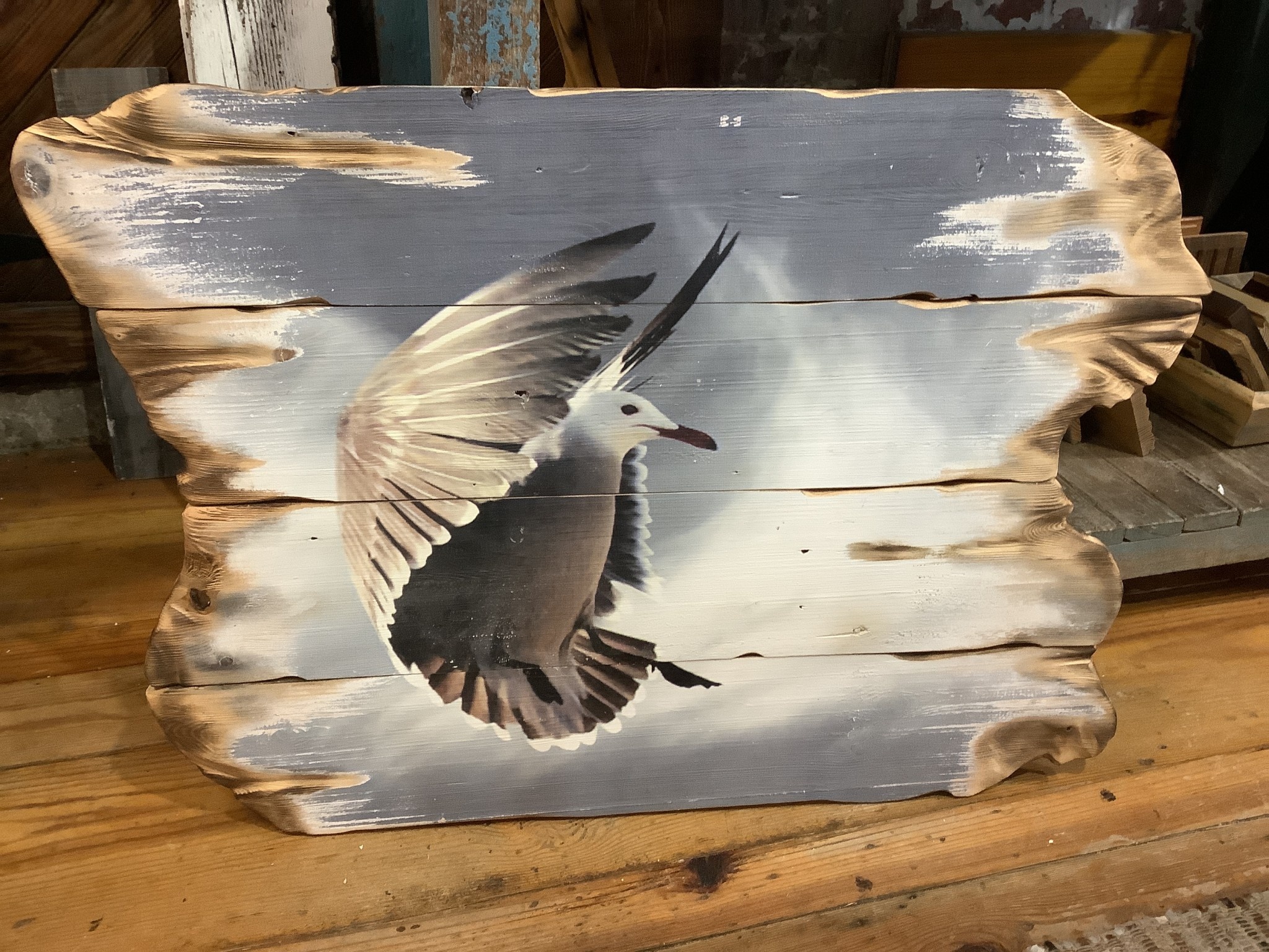 Old Wood Delaware OW Bird Taking Off - Burned Plank Art 36x24 - Old ...