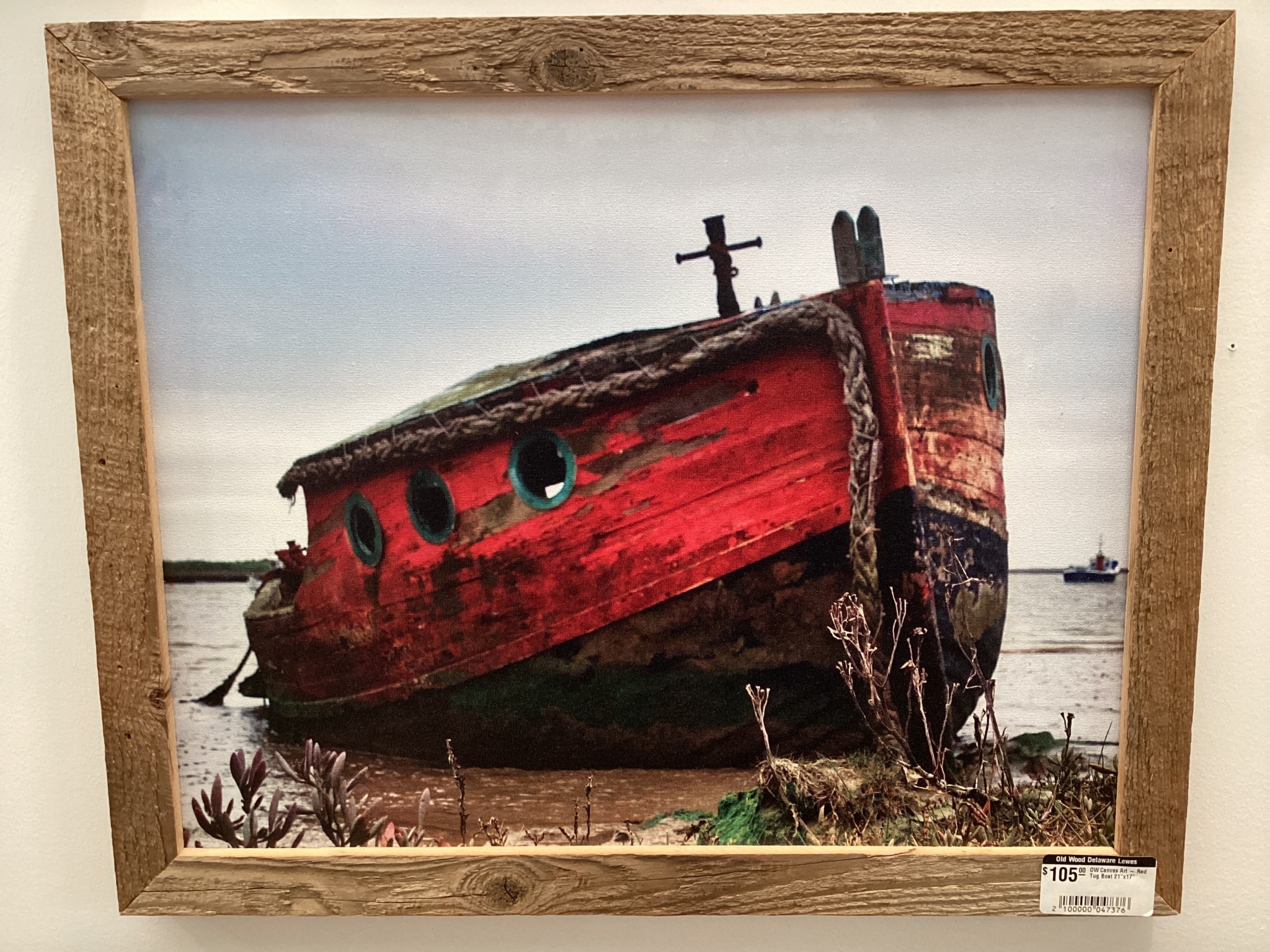 Old Wood Delaware OW Canvas Art - Red Tug Boat 21"x17" - Old Wood Delaware