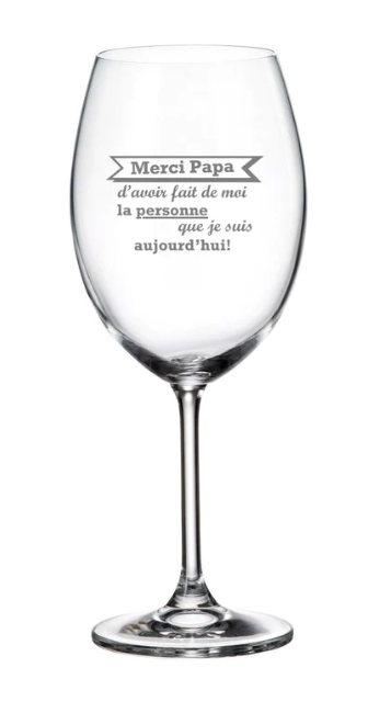 Verre gravé 20 oz - Merci papa - Vin - Boutique L'effet bulles