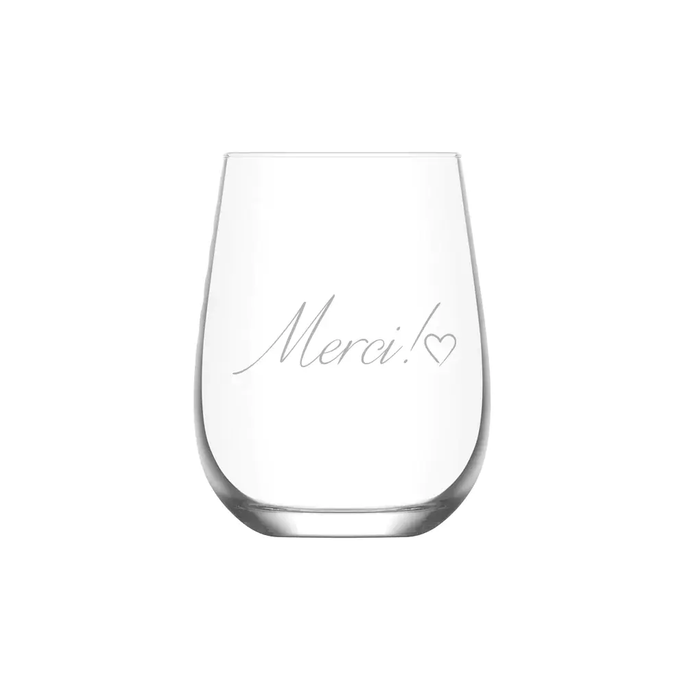 Verre à vin sans pied 16 oz - Merci ! - Boutique L'effet bulles