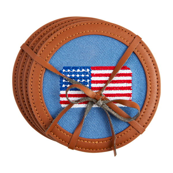 Embroidered Flag Coaster Set - Picket Fences Home Decor