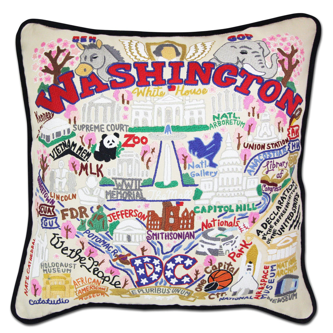 Washington D.C. Hand-Embroidered Pillow - The Blue House