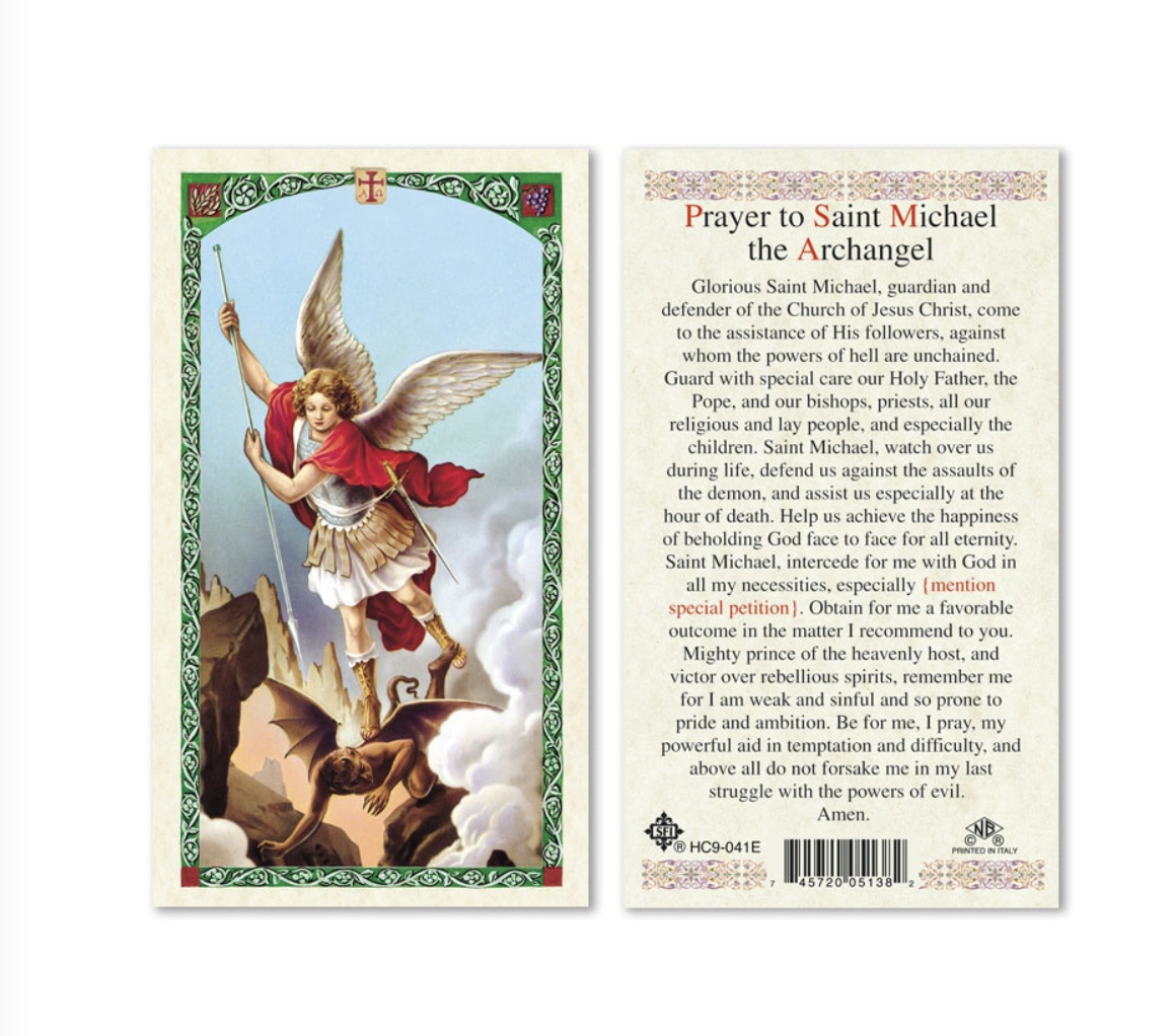 St Michael the Archangel Laminated Prayer Card - Our Lady of Peace Gift ...