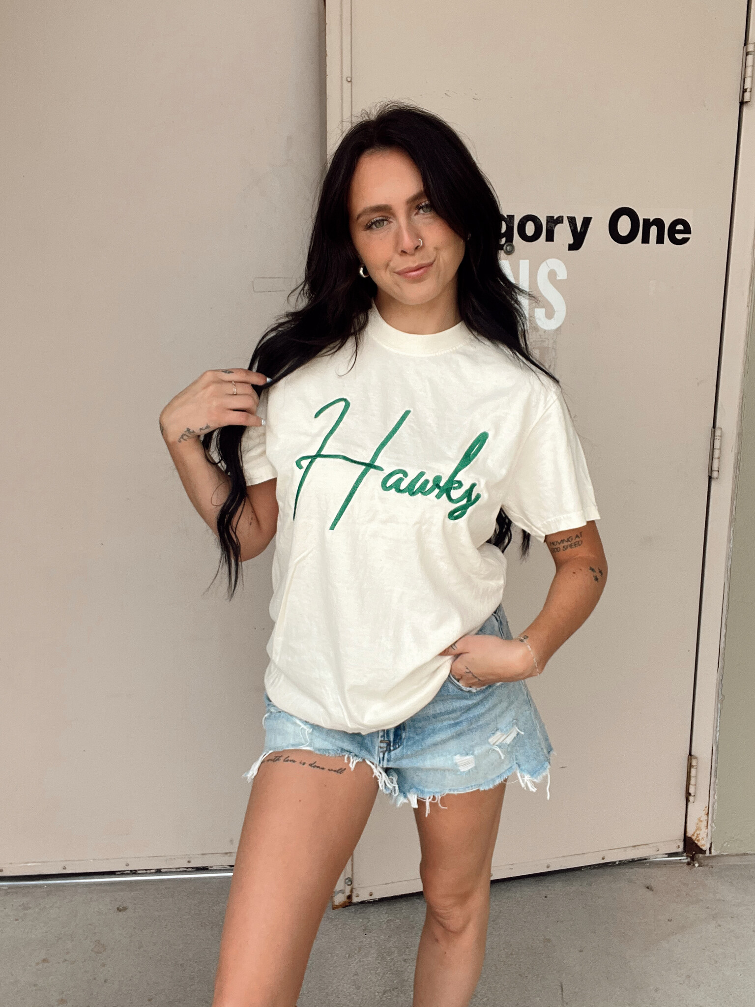 Hawks Cursive Embroidered Tee - Ash & Ash Co