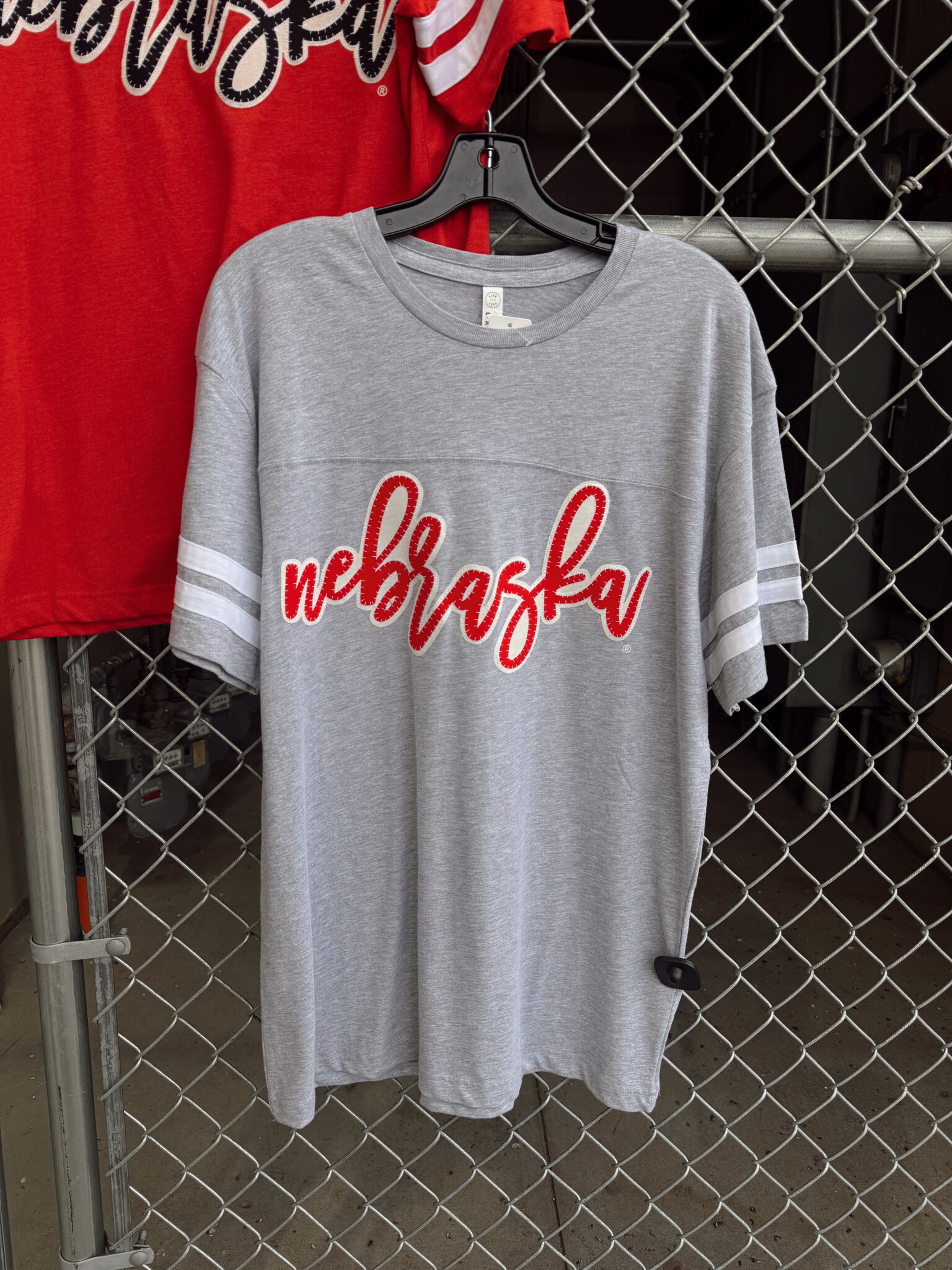 Cursive Nebraska Tee w/ Stripe Sleeve - Ash & Ash Co