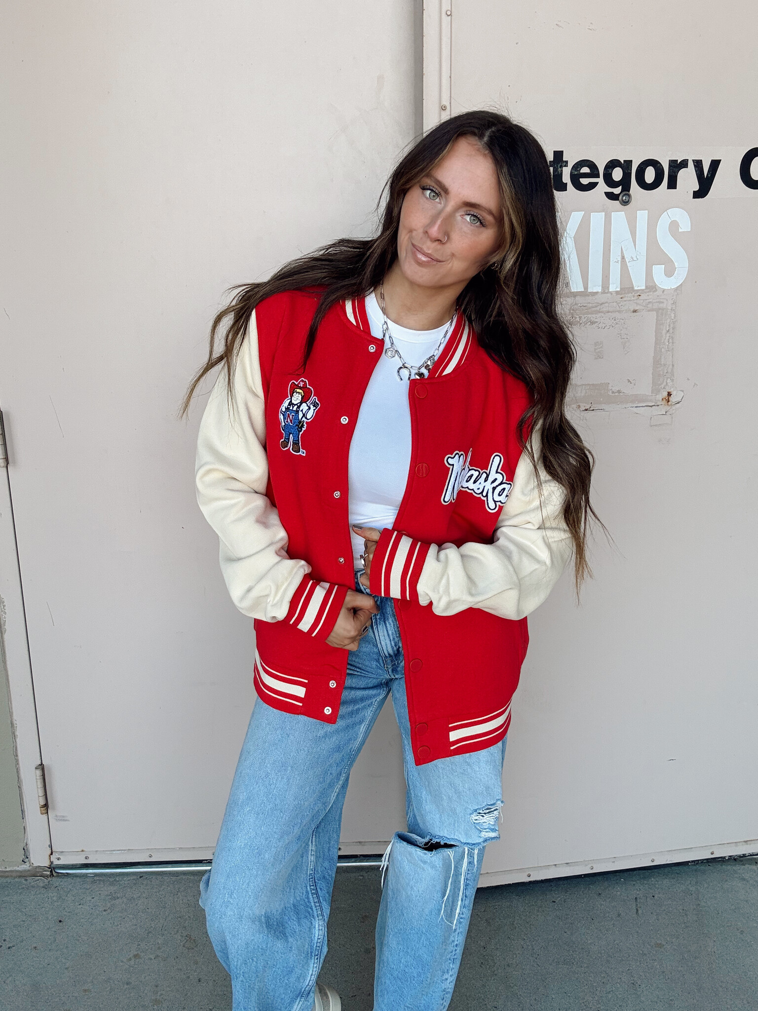 Nebraska Herbie Patch Letterman Jacket - Ash & Ash Co