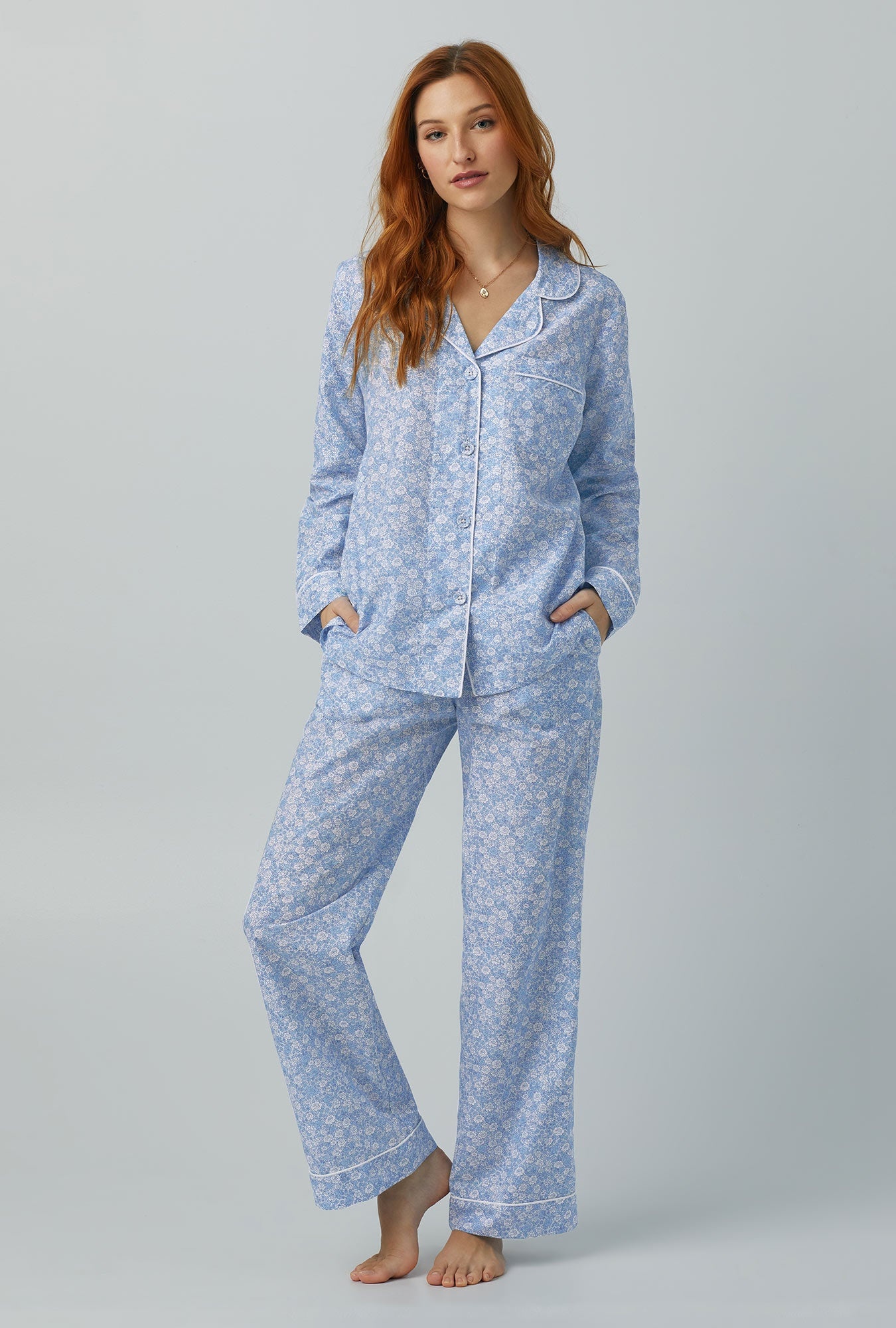Bed Head BH290006 Something Blue Woven Cotton Silk Long Sleeve PJ Set ...