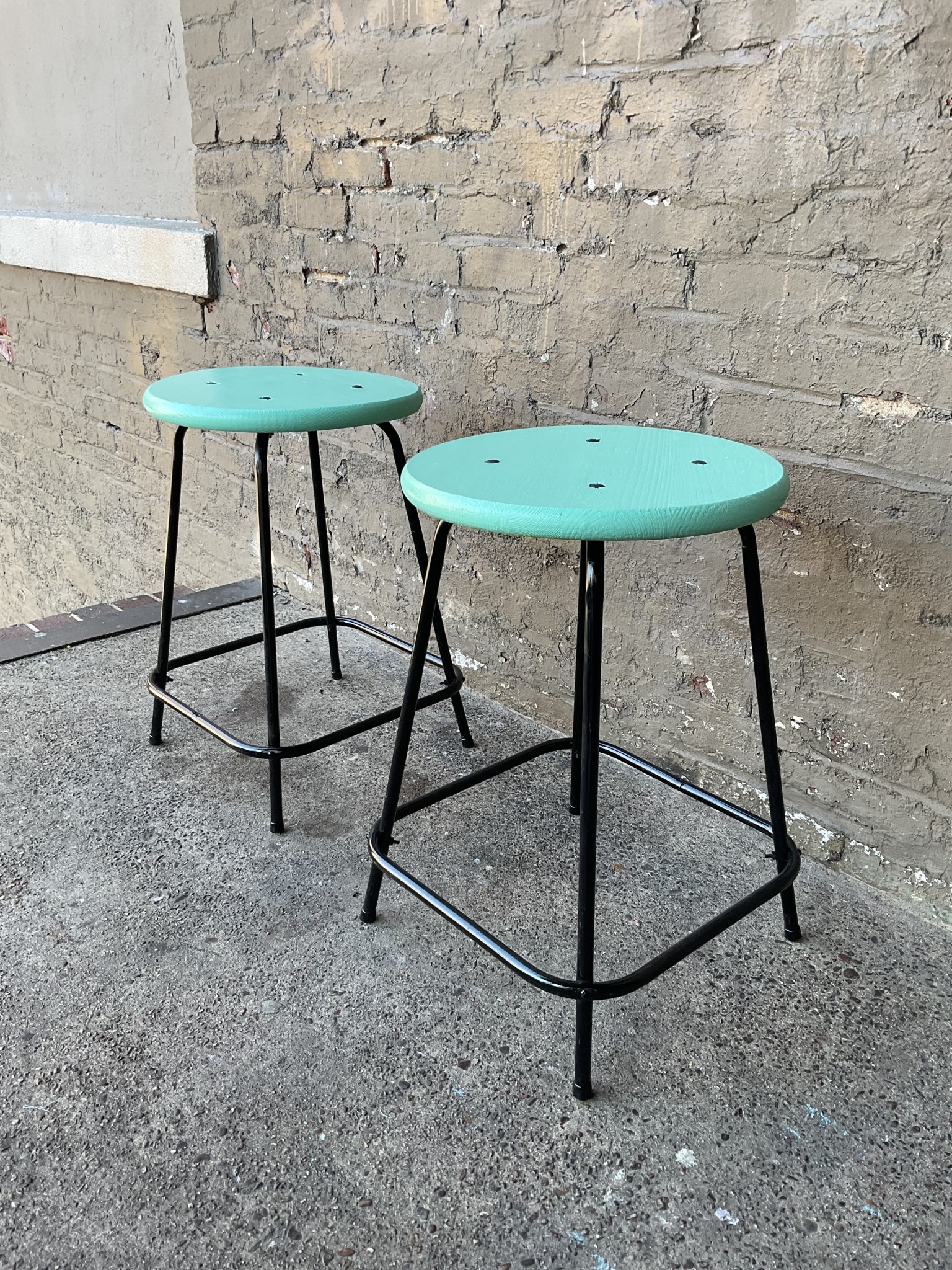Mid-Century Metal & Wood Stools – Set of Two | GoodWood