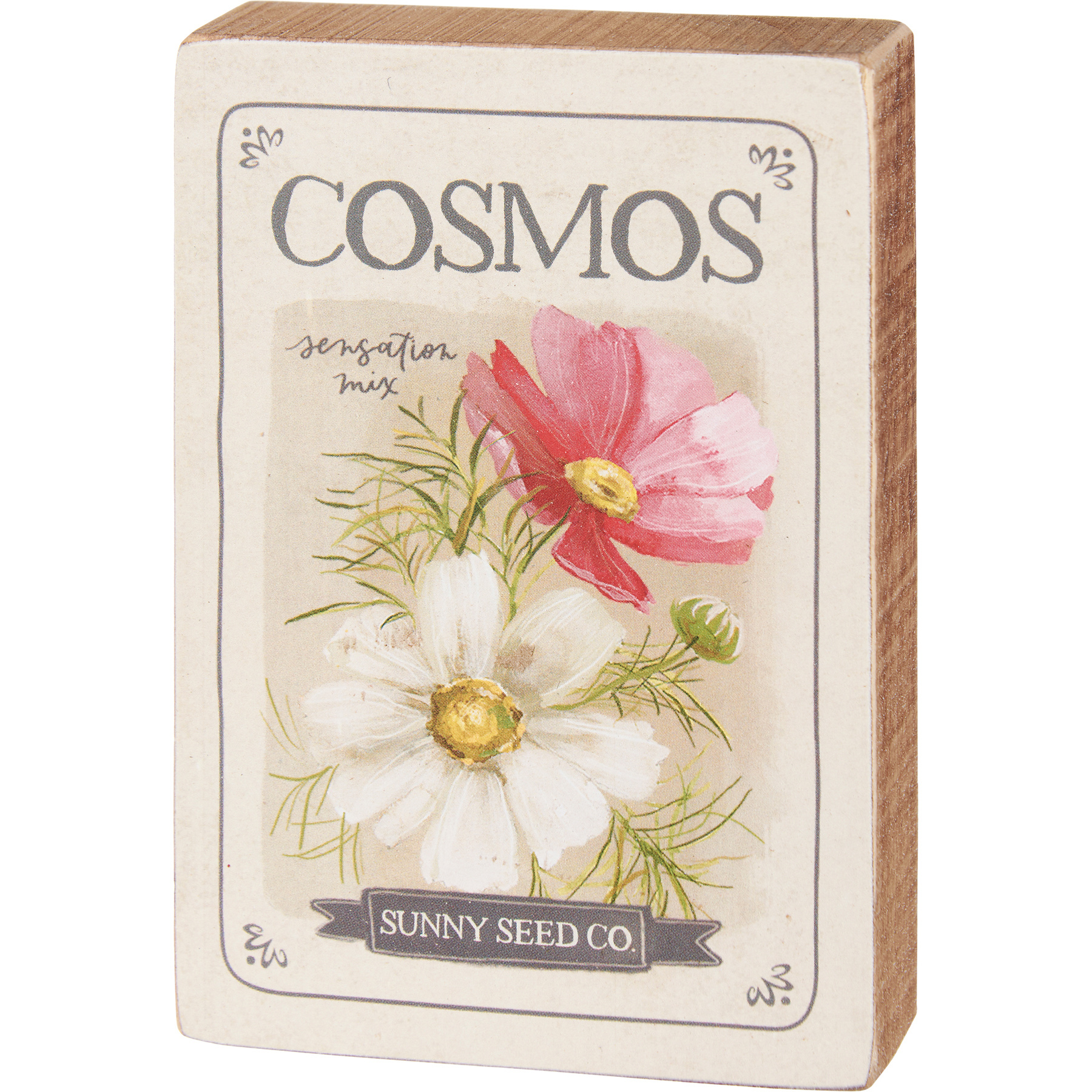 Primitives by Kathy Cosmos Seed Packet Block Sign - Two & A Half Sisters