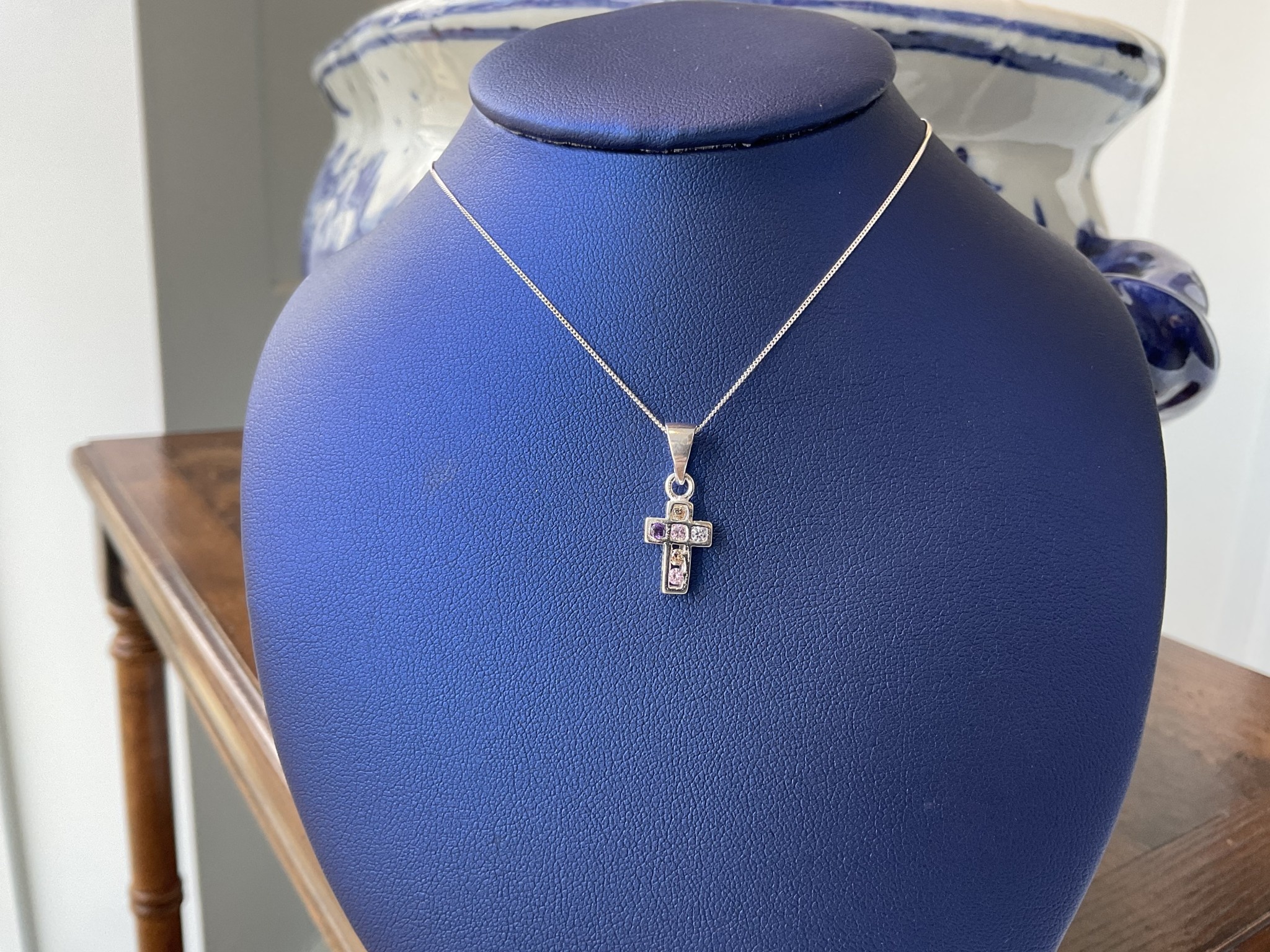 Jordans Tiny Multi CZ Cross Sterling 14 in Chain - Jordan's of Dunn