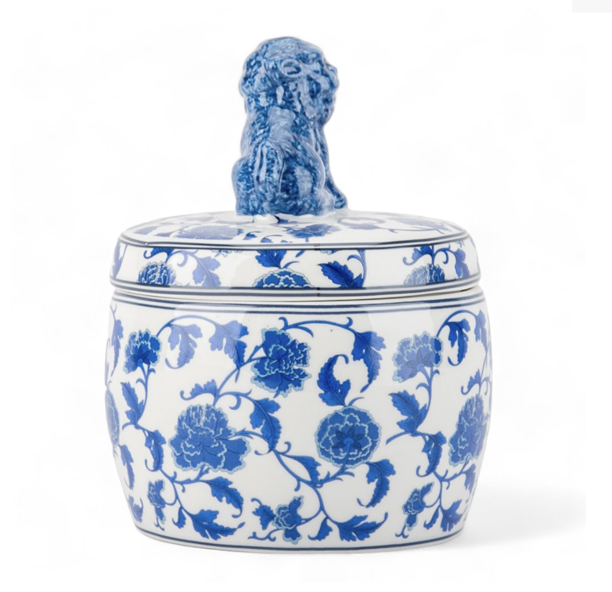 Blue and White Foo Dog Lidded Candle - Jordan's of Dunn