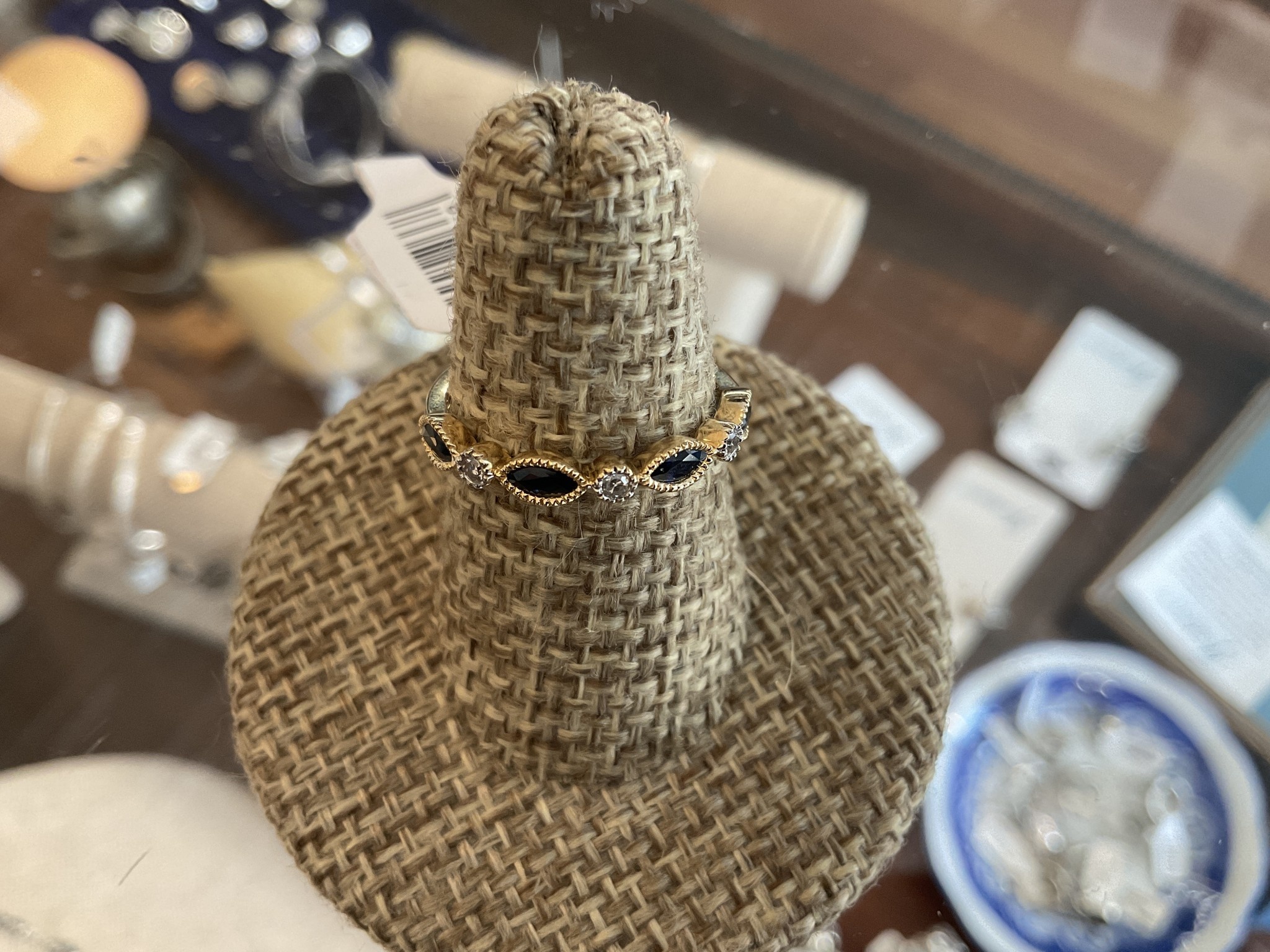 Sapphire and .10 cttw Diamond Stacker Band 10k yellow g - Jordan's of Dunn