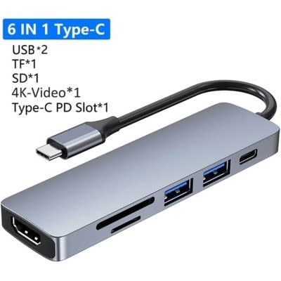 Type C 6 In 1 Hub With Card Reader, 4K HDMI, Type C and 2*USB - Le ...