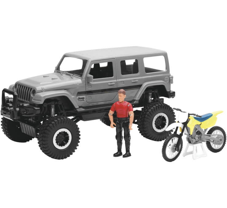 New Ray Toys 1:18 Scale Jeep Sahara with Dirt Bike Set Jeep Sahara with ...