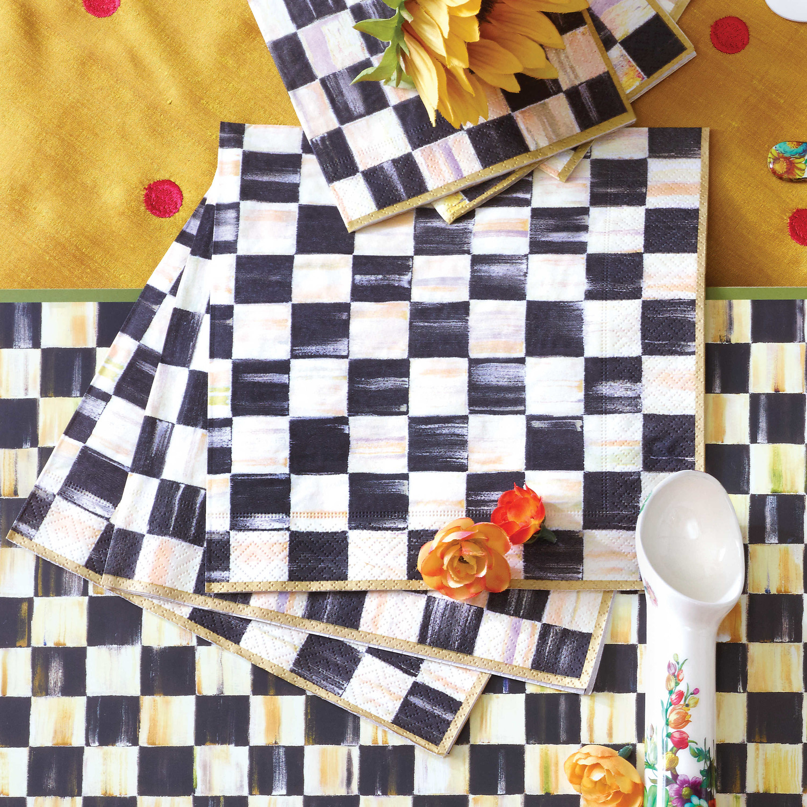 courtly check paper napkins - dinner - gold - Blue Leaf Houston