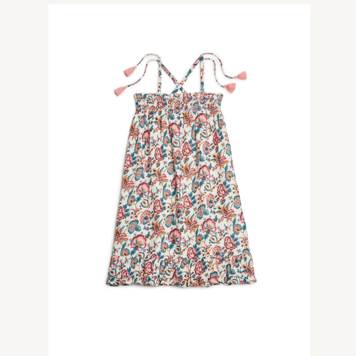 DRESS MARCELINE-CREAM INDIAN FLOWERS - Blue Leaf Houston