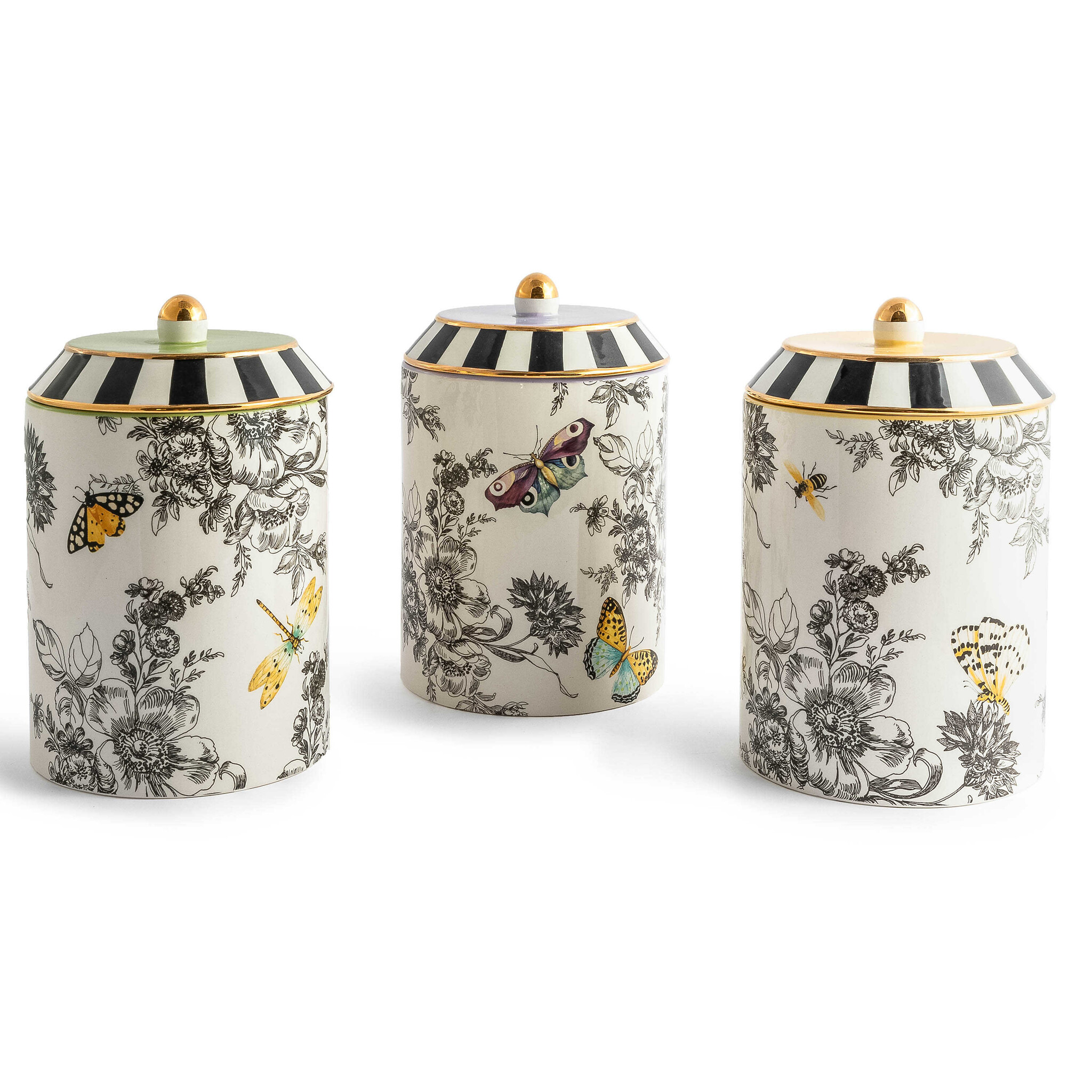 butterfly toile canisters - set of 3 - Blue Leaf Houston