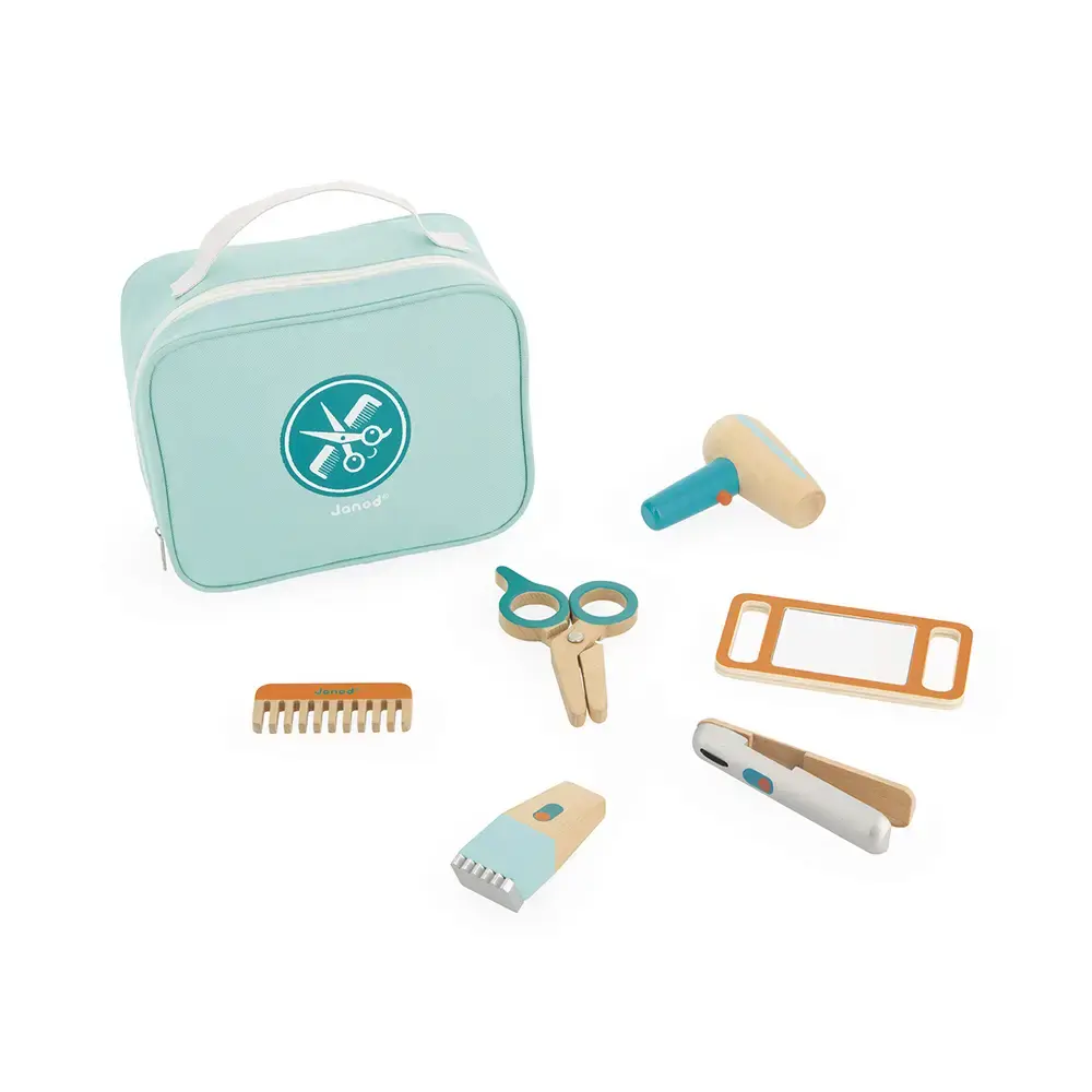 janod Pretend Play Occupational Toy | Hairdresser Set | Portable - Blue ...