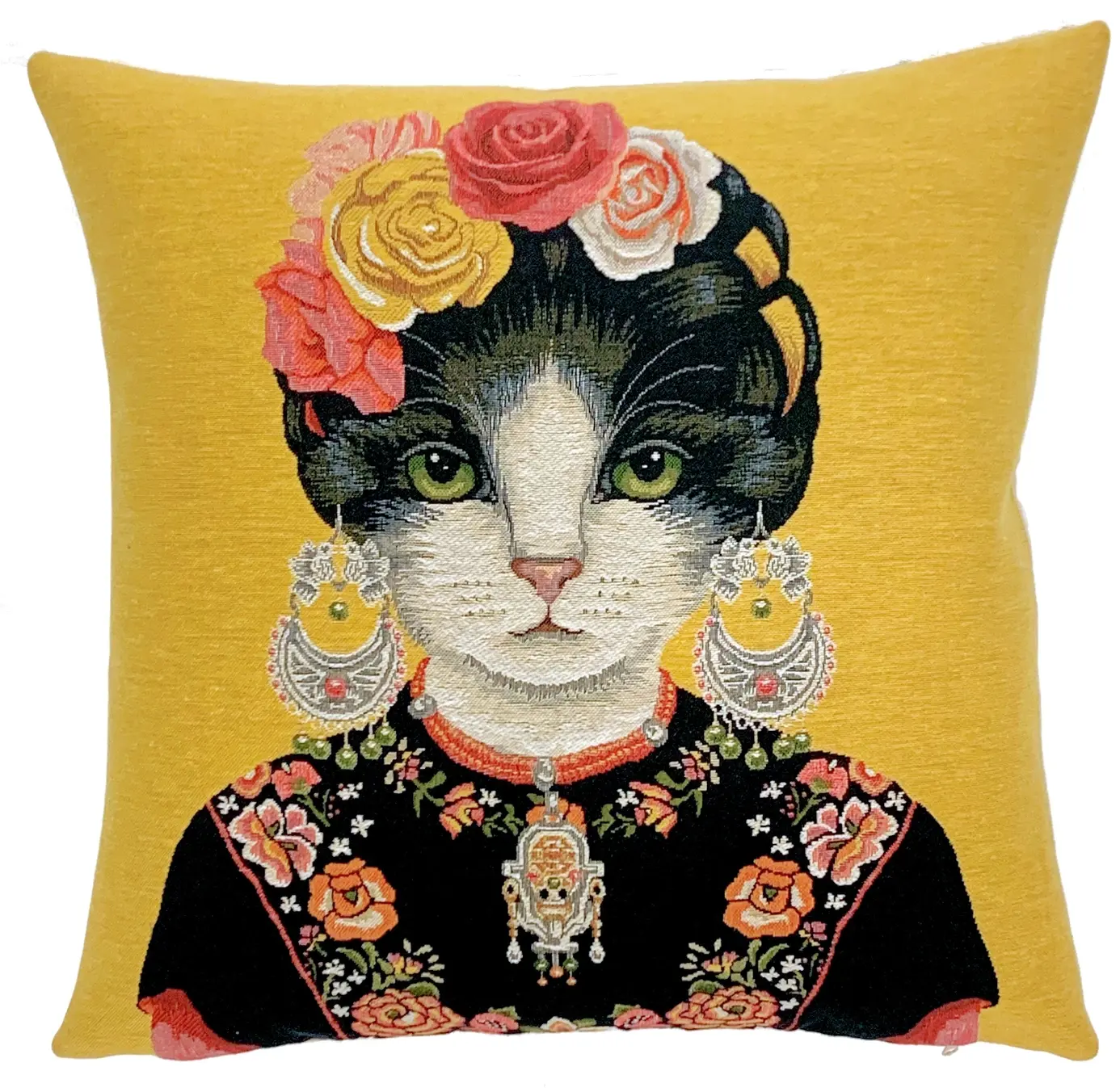 yapatkwa - art of the loom Frida Kahlo Pillow Cover - Blue Leaf Houston