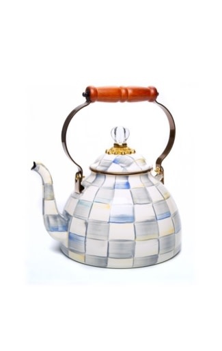 MacKenzie-Childs Sterling Check 3 Quart Tea Kettle - Blue Leaf Houston